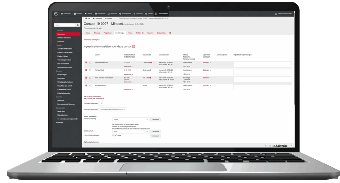 Cursusplanning software van ChainWise